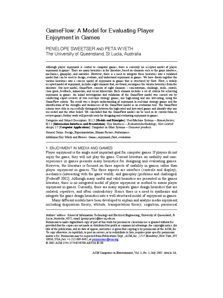 Gameflow: A Model For Evaluating Player Enjoyment in Games | PDF ...
