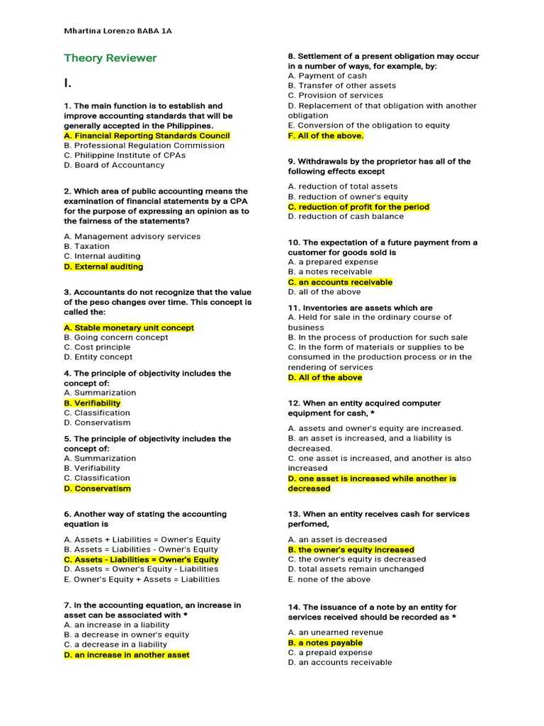 Accounting Theory Reviewer | PDF | Debits And Credits | Equity (Finance)