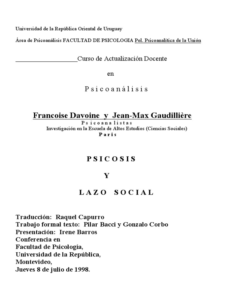 Psicosis y Lazo Social | PDF | Psicoanálisis | René Descartes