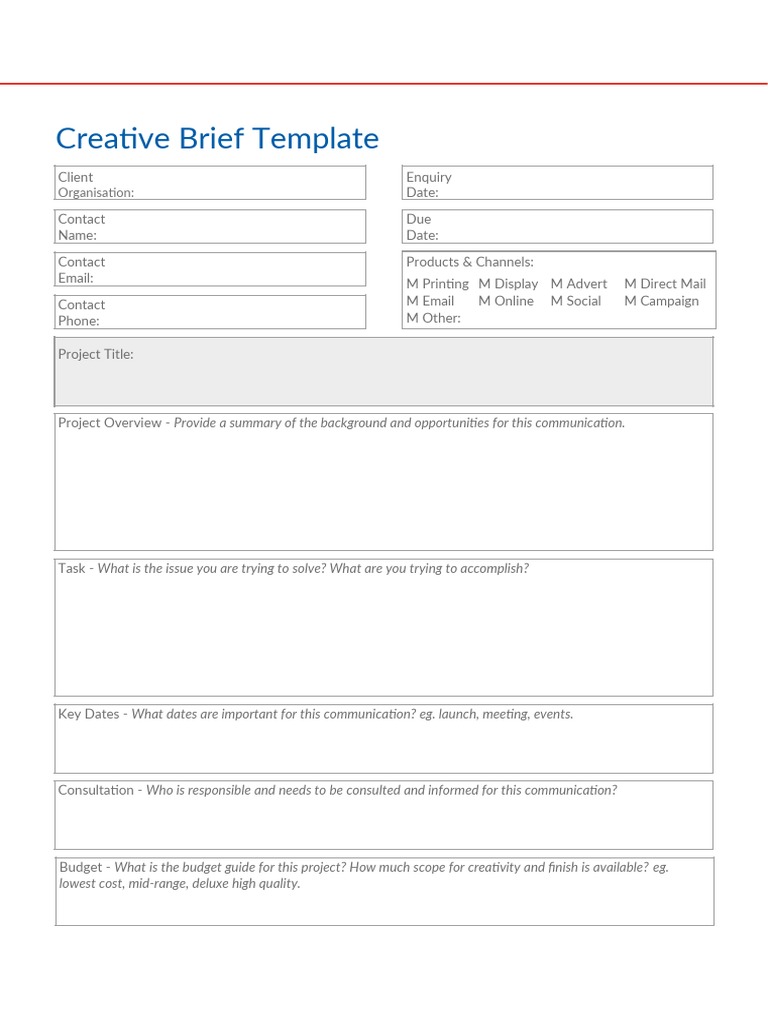 Creative Brief Template: Lowest Cost, Mid-Range, Deluxe High Quality | PDF