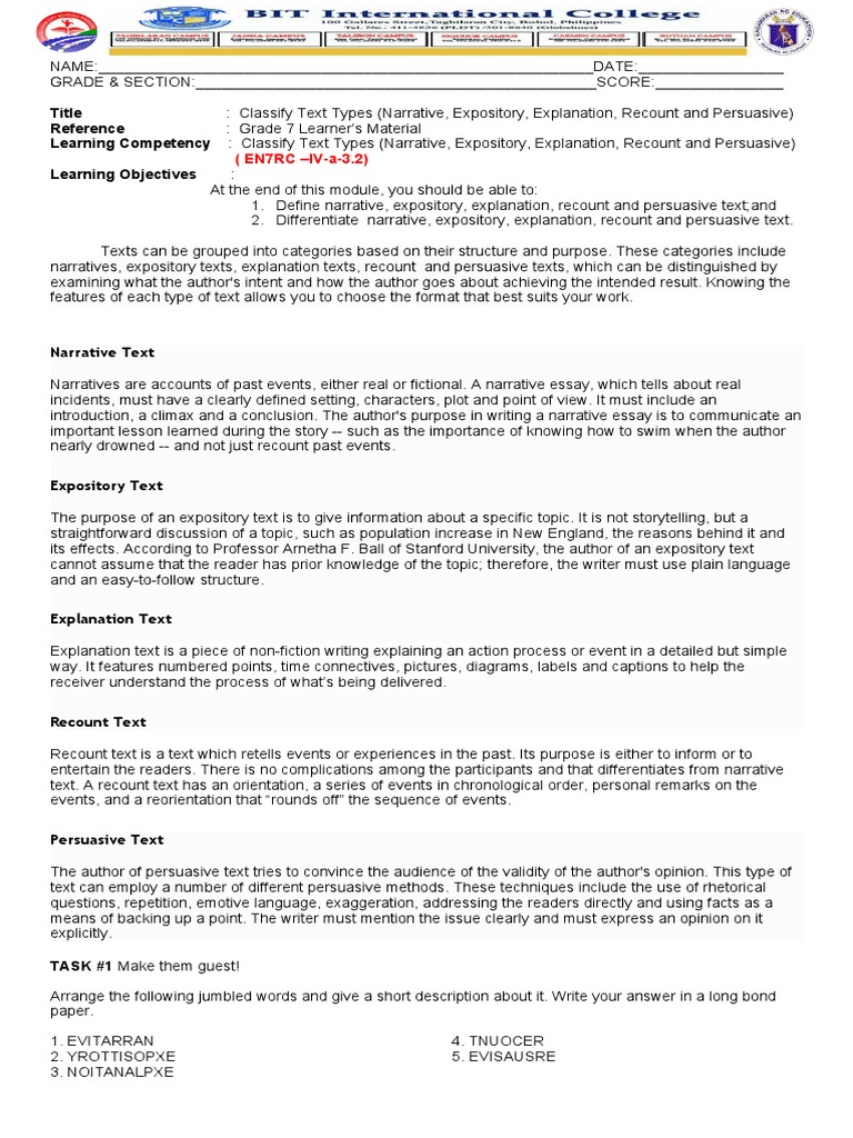 WEEK 8MODULE - Docx GRADE 7 | Download Free PDF | Narrative | Essays