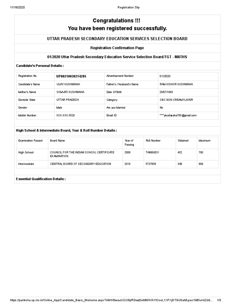 Registration Confirmation Page | PDF