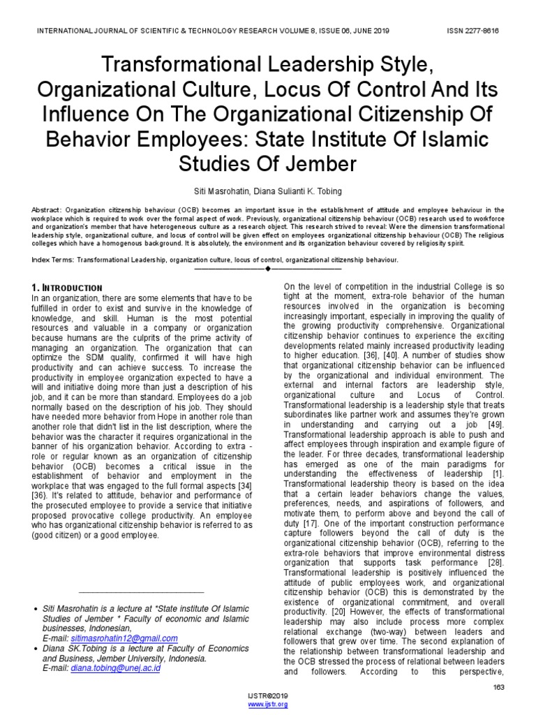 Transformational Leadership Style Organizational Culture Locus of Control and Its Influence On ...