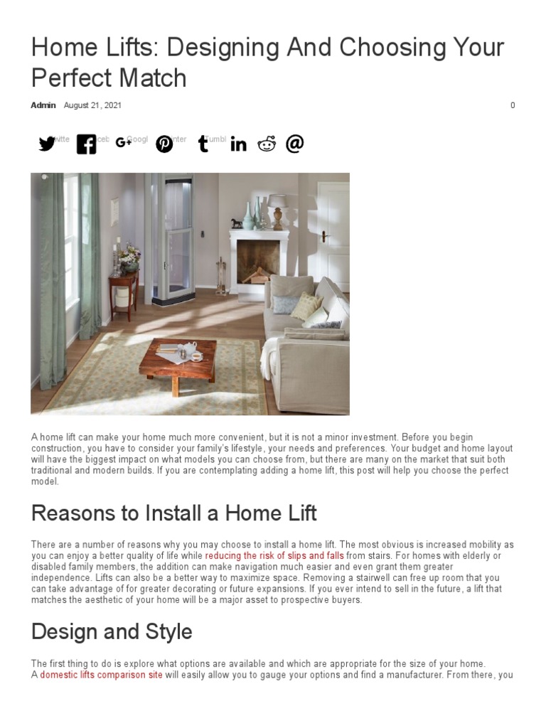 Home Lifts - Designing and Choosing Your Perfect Match | PDF | Elevator ...