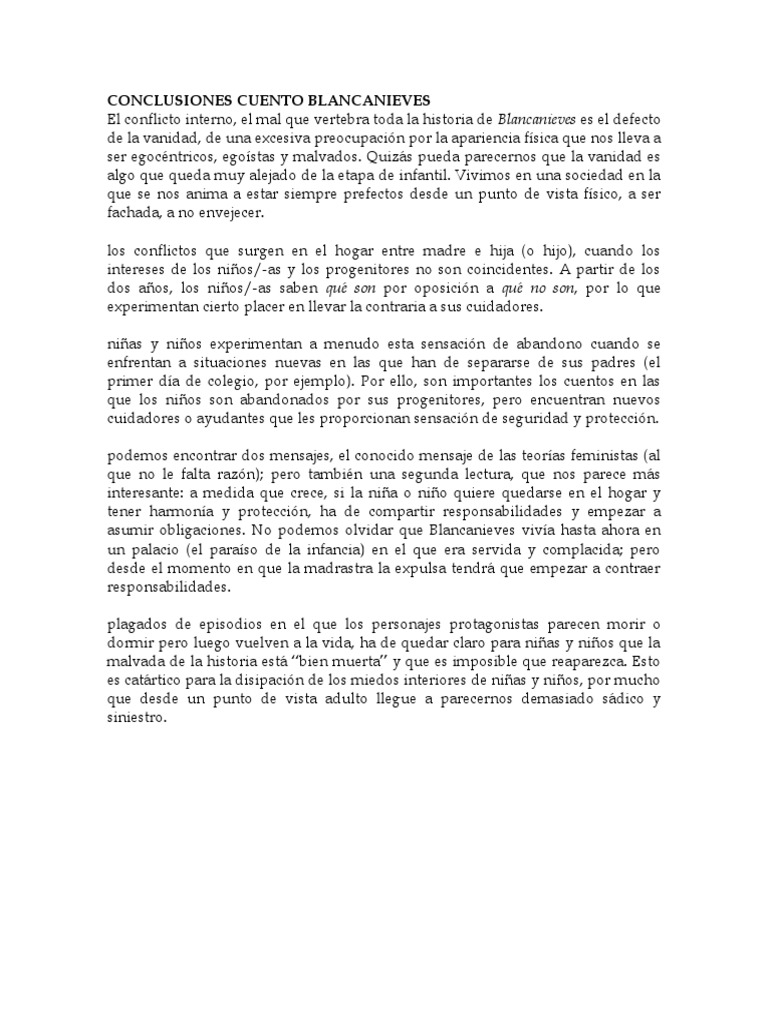 Conclusiones sobre el cuento de Blancanieves | PDF