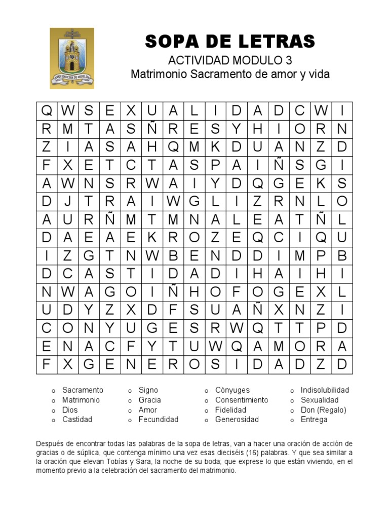 Sopa De Letras Sobre El Matrimonio Sacramentos De Servicio. Sopa De