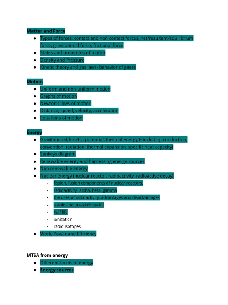 Physics MYP 5 Syllabus - 2 | PDF