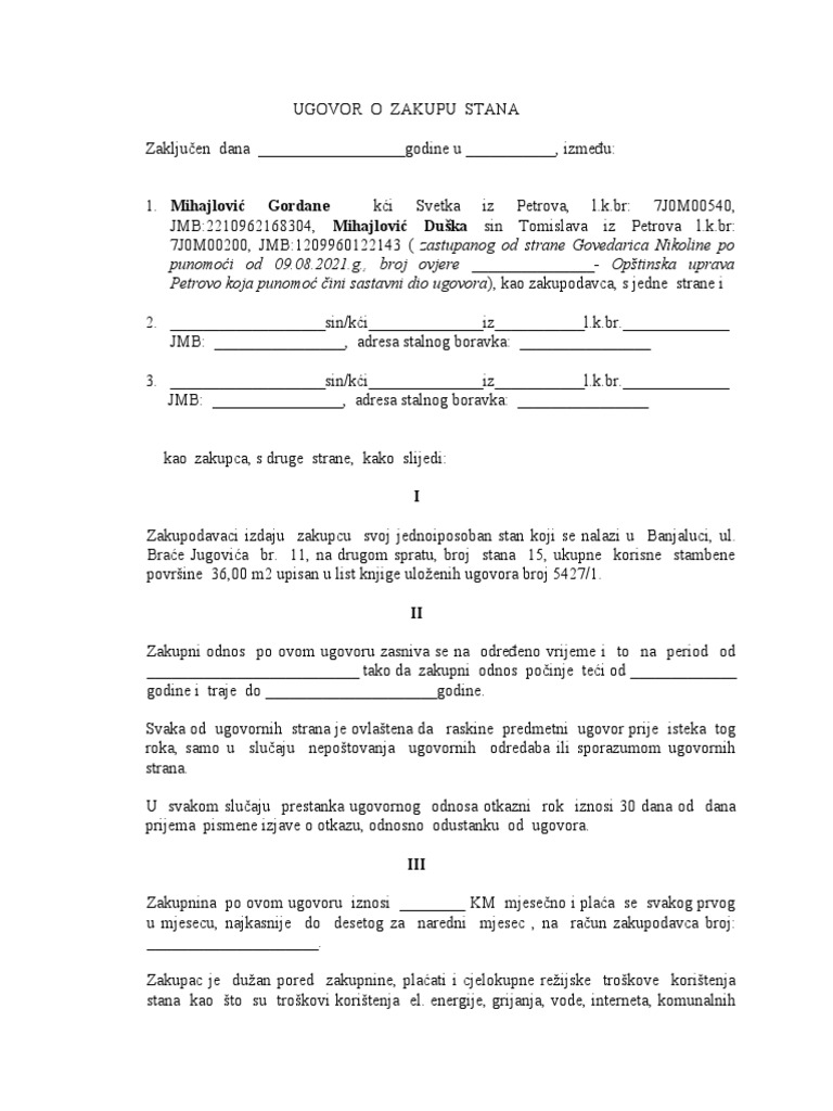 Ugovor o Zakupu Stana | PDF