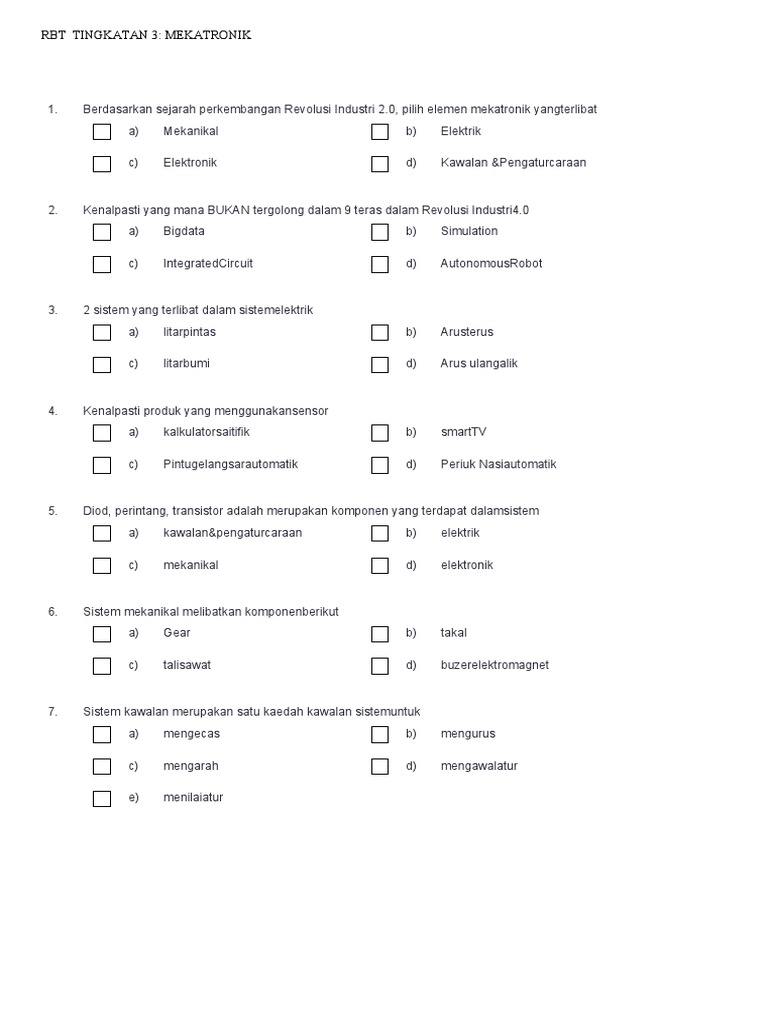 Soalan Objektif Mekatronik 1 | PDF