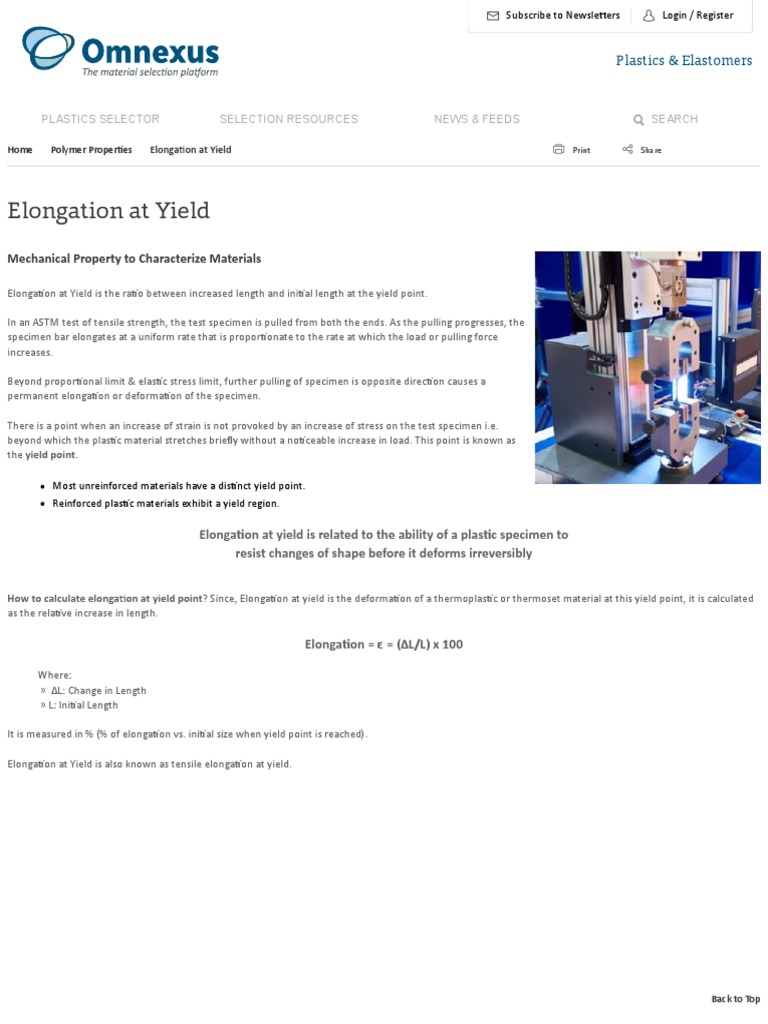 Tensile Strength and Elongation at Yield - ASTM D638 | PDF | Ultimate ...