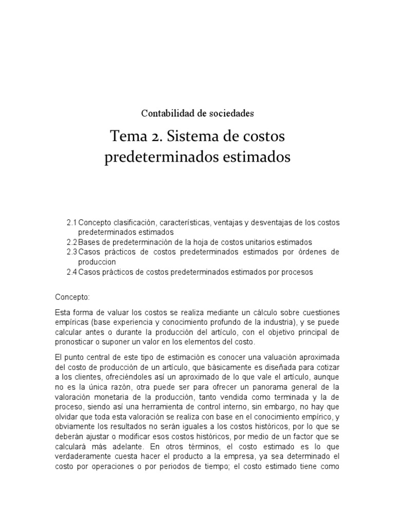 Sistema de Costos Predeterminados | PDF | Salario | Costo