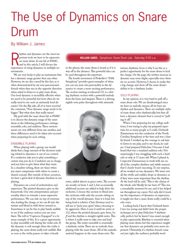 The Use of Dynamics On Snare Drum: by William J. James | PDF ...