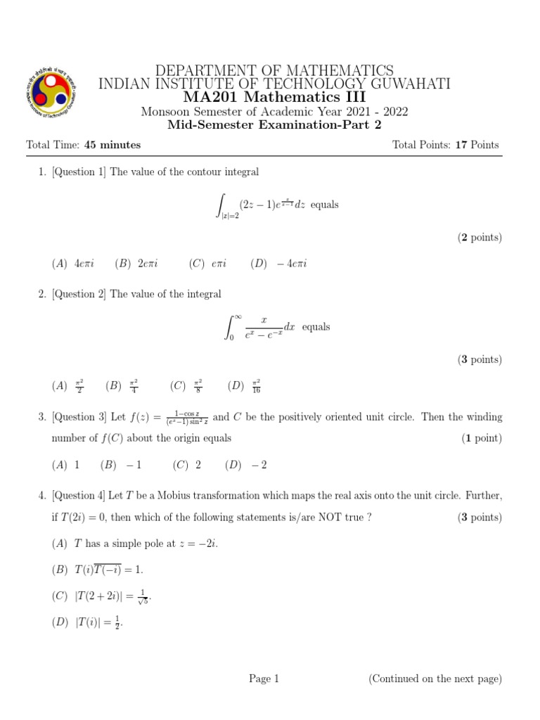 Department of Mathematics Indian Institute of Technology Guwahati MA201 Mathematics III | PDF ...