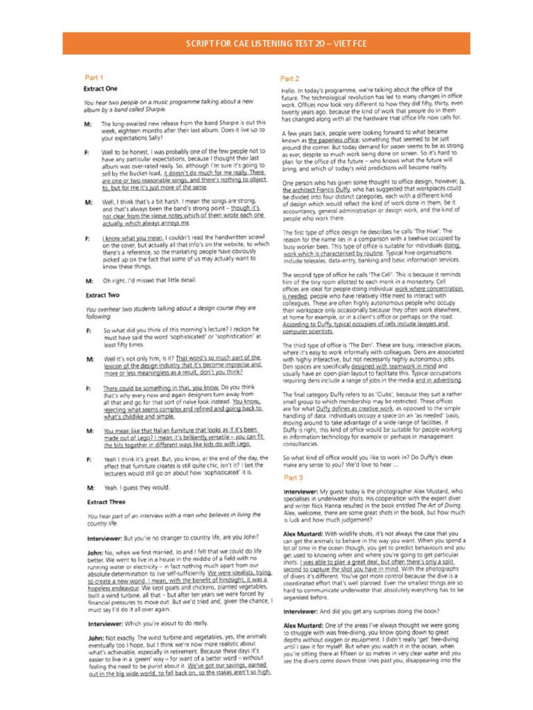Script For CAE Listening Test 20 | PDF