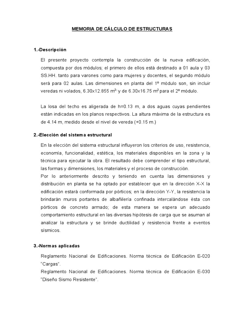 Memoria de Cálculo Estructural para Edificación | PDF | Hormigón ...