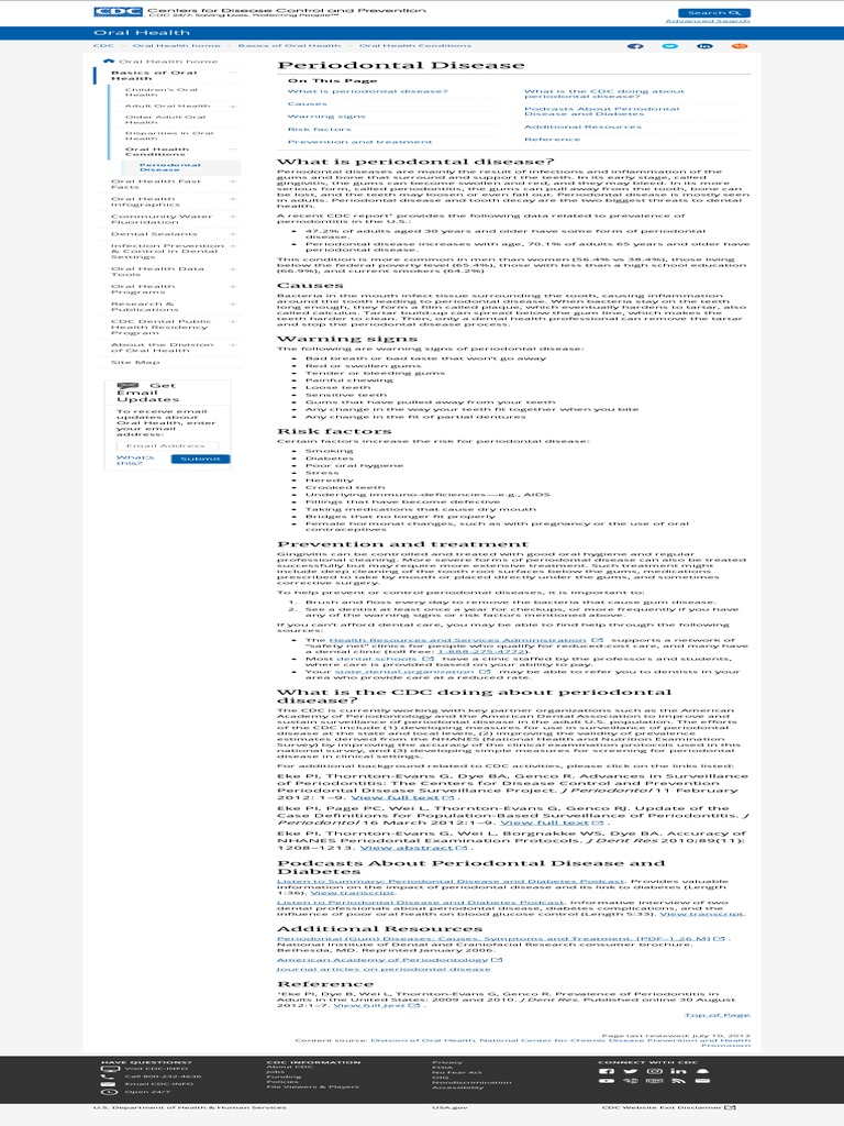 Periodontal Disease Oral Health Conditions Division of Oral Health CDC ...