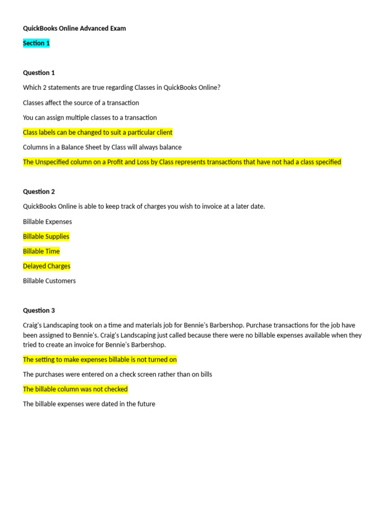 QuickBooks Online Advanced Exam Guide | PDF | Debits And Credits ...