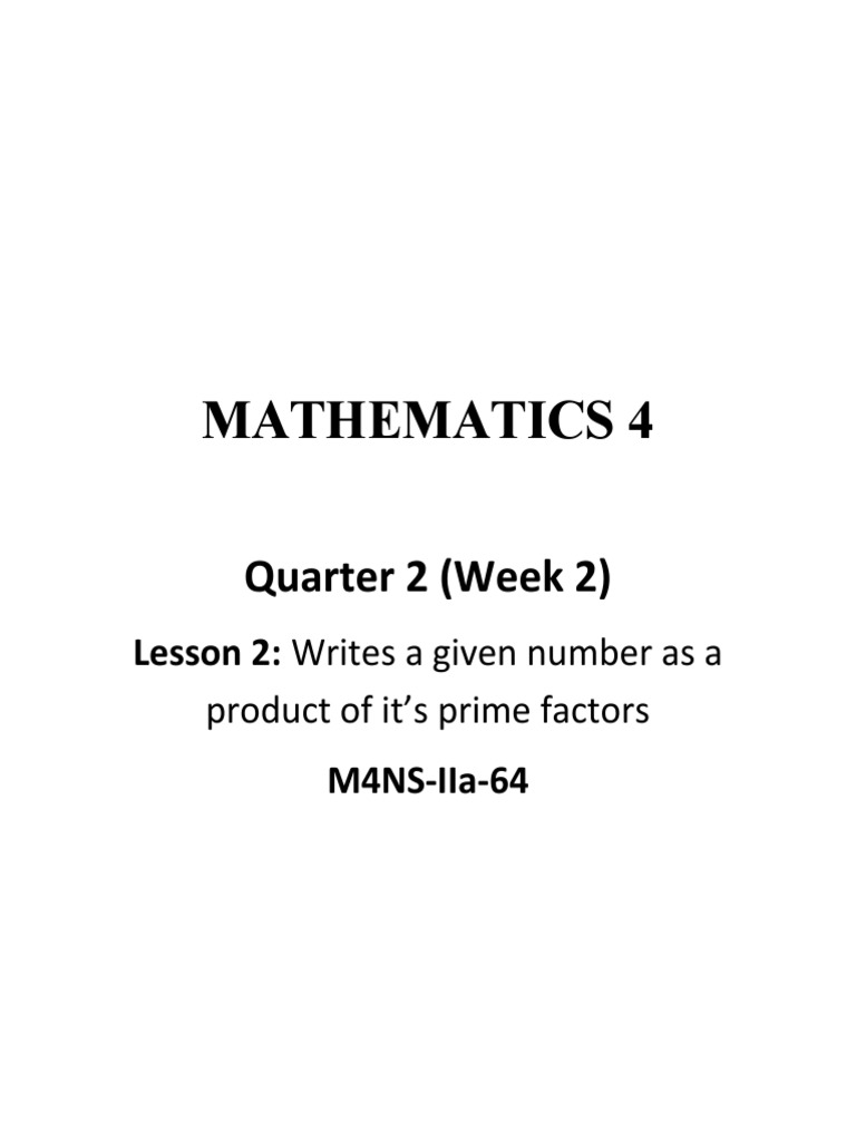 Mathematics 4: Quarter 2 (Week 2) | PDF | Prime Number | Discrete ...