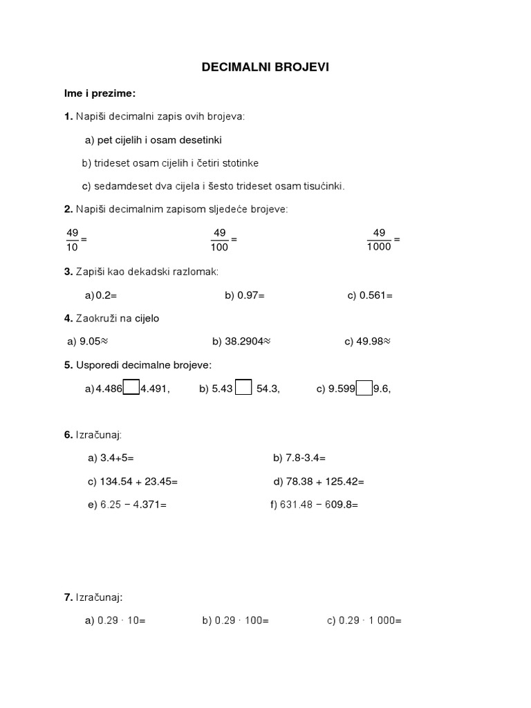 Decimalni Brojevi | PDF