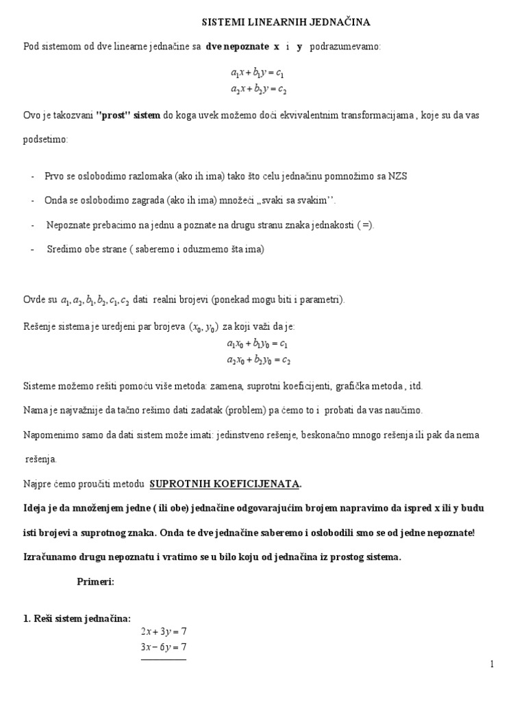 SISTEMI LINEARNIH JEDNACINA-formulice | PDF