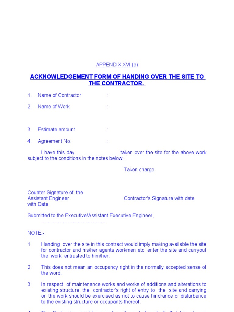 0088 0313 Site Hand Over Form | PDF