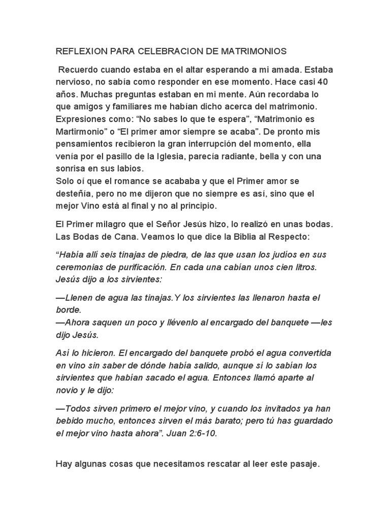 Reflexion para Celebracion de Matrimonios | PDF | Matrimonio | Amor