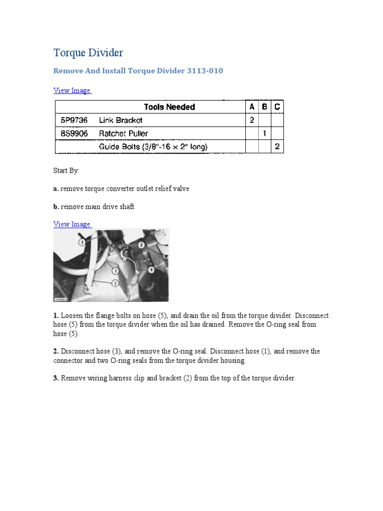 Remove and Install Torque Divider 3113-010 | PDF | Screw | Mechanical ...