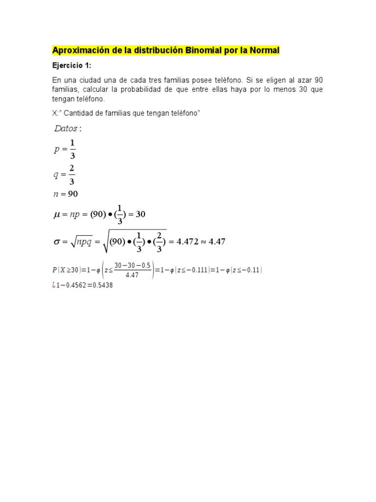 Ejercicios de Aproximación Binomial-Normal | PDF | Medicina CLINICA
