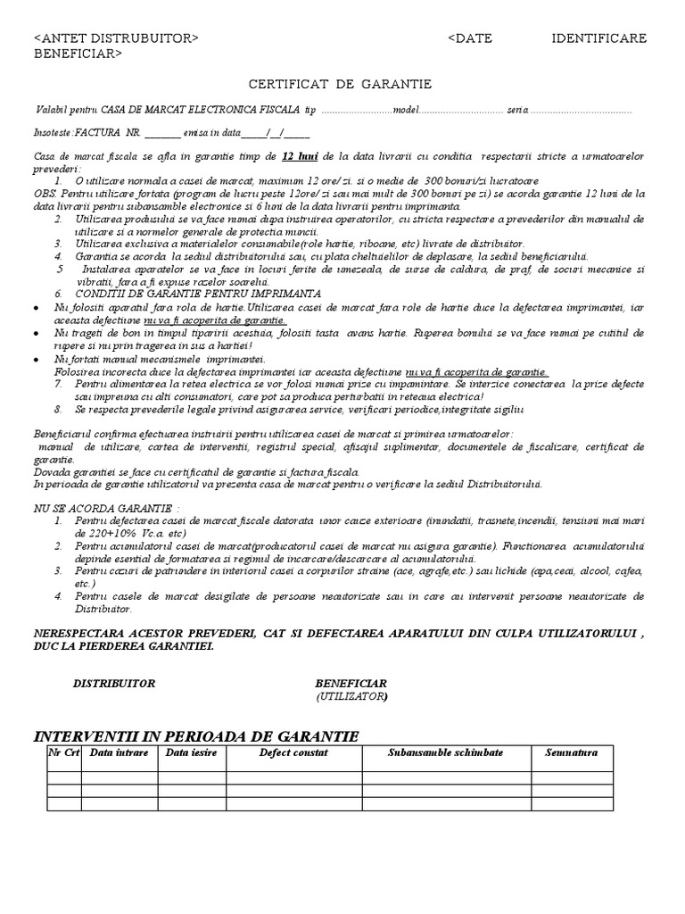 Certificat de Garantie Casa de Marcat | PDF