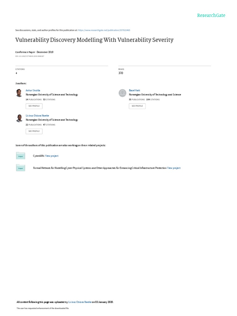 Vulnerability Discovery Modelling With Vulnerability Severity | PDF ...