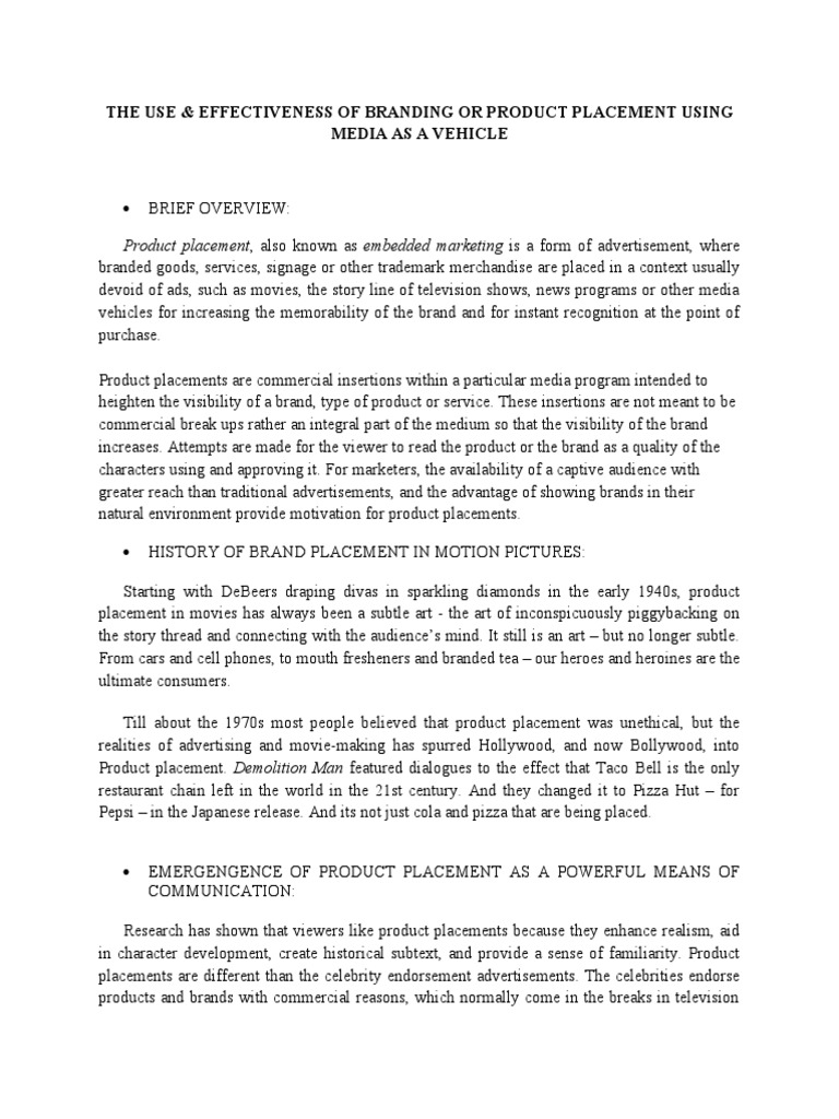 Advantages of Product Placement in Media | PDF | Brand | Advertising
