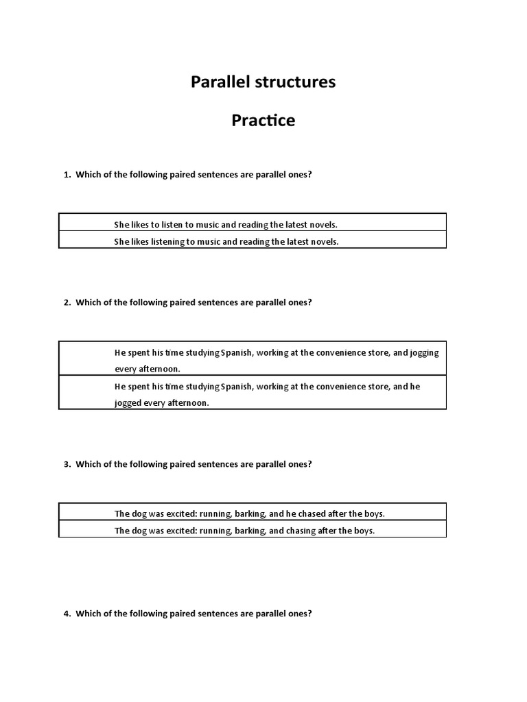 Parallel Structures Practice | PDF