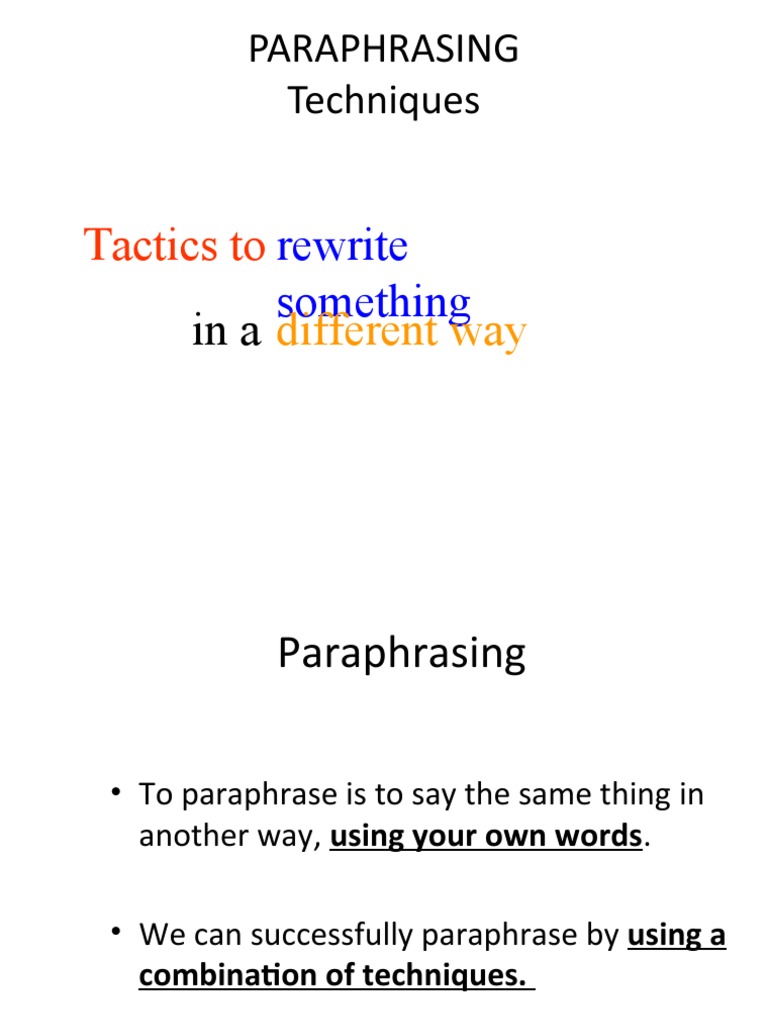 Paraphrasing Techniques: Tactics To | PDF | Verb | Human Communication