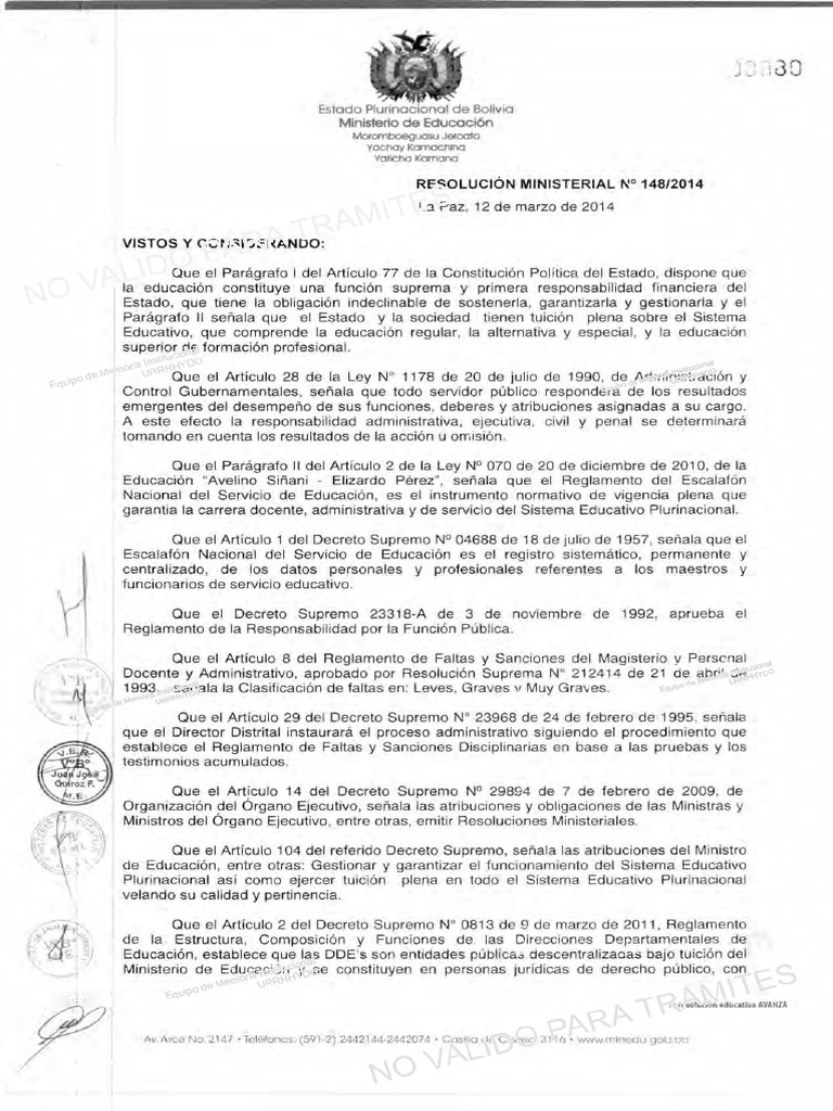 Resolución Ministerial N° 148/2014 Minedu | PDF | Regulación | Maestros