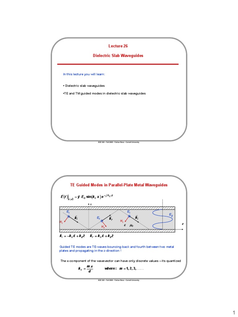 Dielectric Slab Waveguides Lecture | PDF | Waveguide | Applied And Interdisciplinary Physics