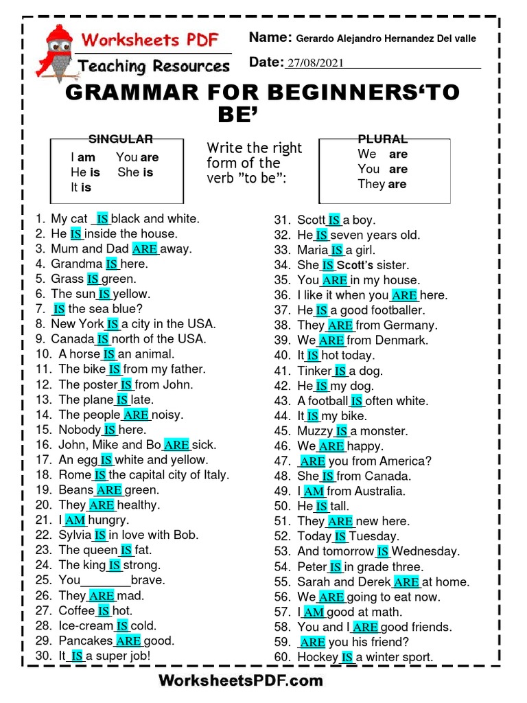 Verb To Be Exercises in Affirmative | PDF | Grammar | Syntax