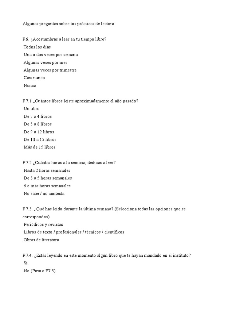Encuesta sobre hábitos de lectura y preferencias literarias | PDF