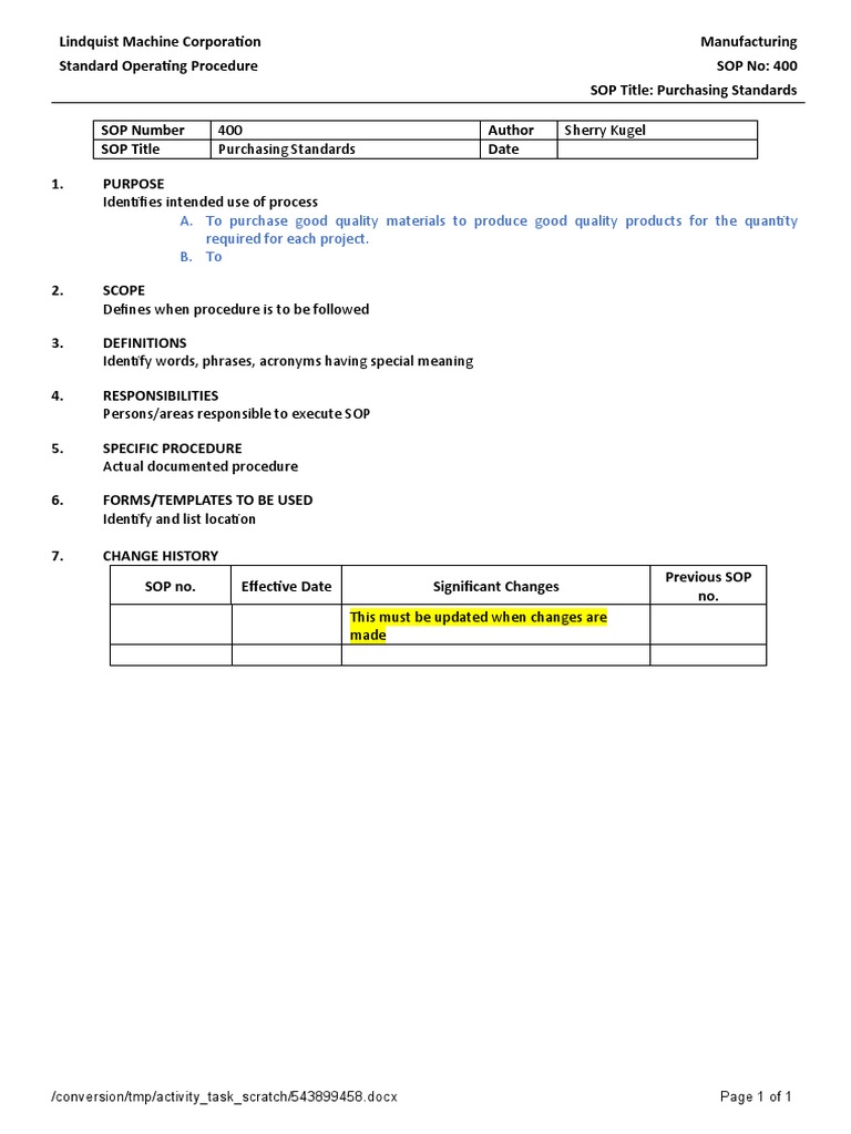 400 Purchasing SOP Template | PDF