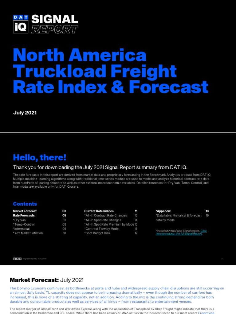 North America Truckload Freight Rate Index & Forecast: July 2021 | PDF ...