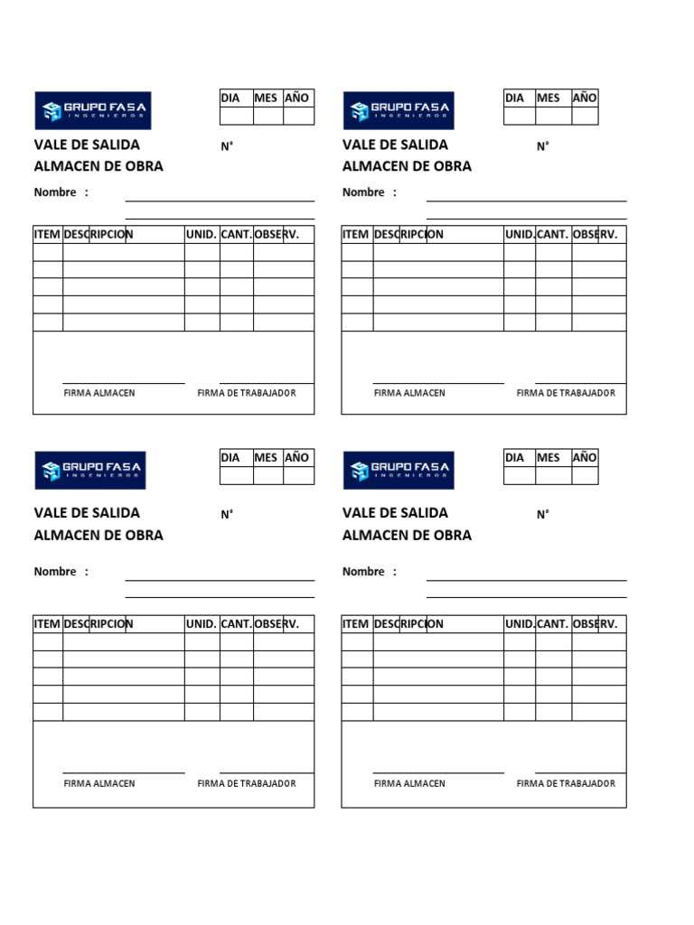 Formato de Vales de Salida | PDF