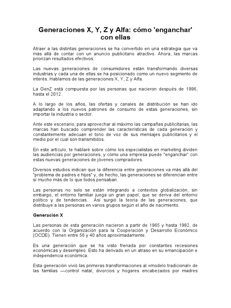 Generaciones X, Y, Z y Alfa | PDF | Publicidad | Millennials
