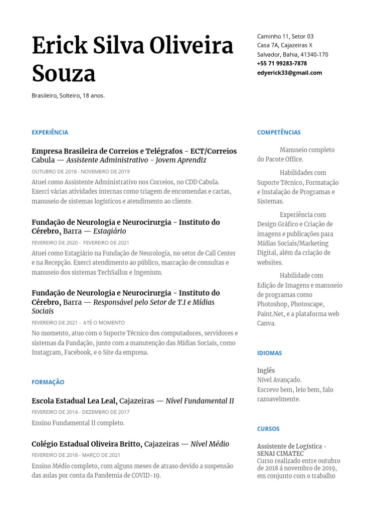 Currículo Erick 2021 | PDF