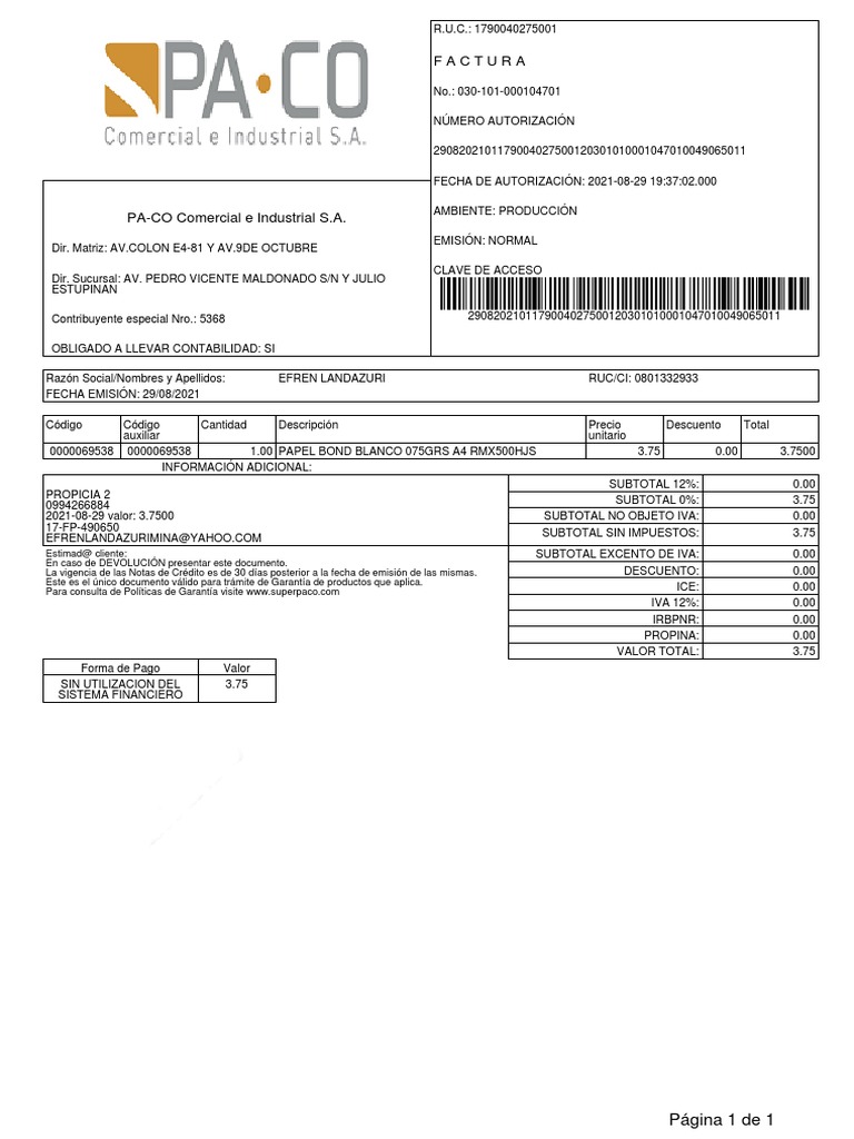 Factura de Compra | PDF | Factura | Economias
