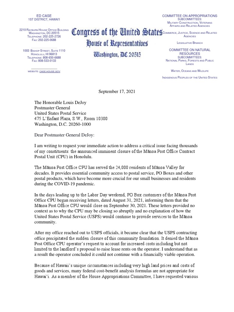 Letter To Postmaster General Louis DeJoy | PDF | United States Postal ...