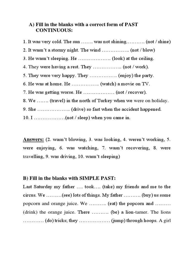 Mastering Verb Tenses: A Guide to Filling in Past Continuous and Simple ...