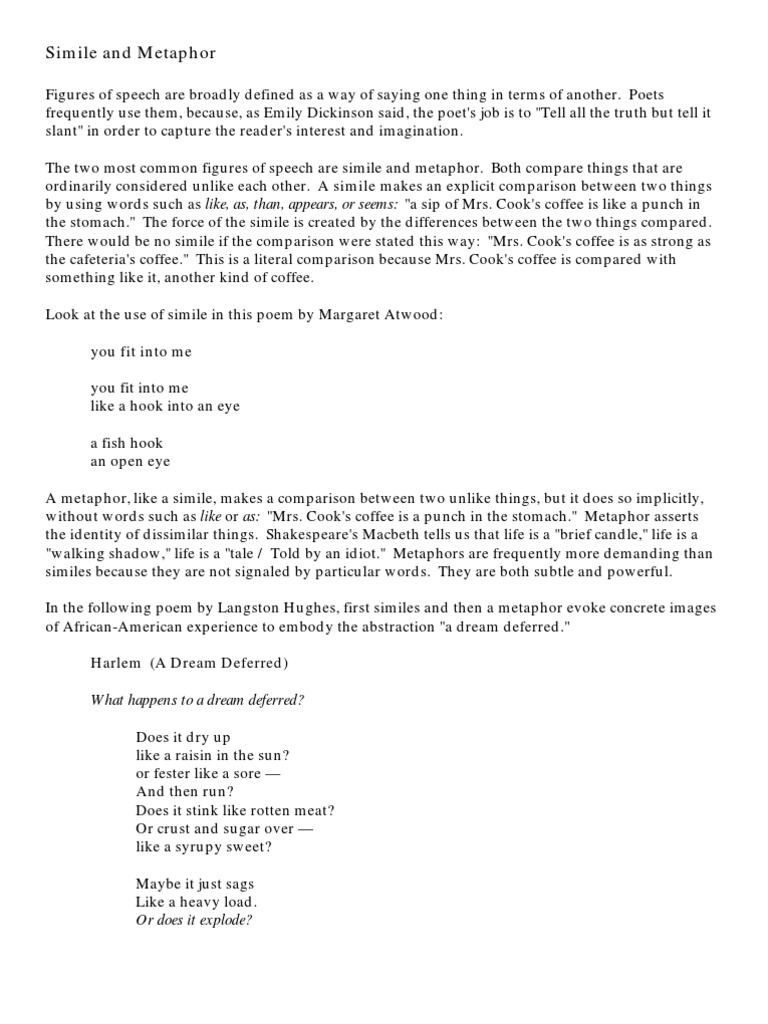 Simile and Metaphor: Simile Makes An Explicit Comparison Between Two ...