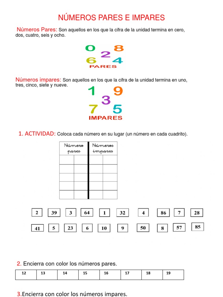 Ejemplo De Una Tabla De Nmeros Hoja De Trabajo De Nmeros Pares E Impares