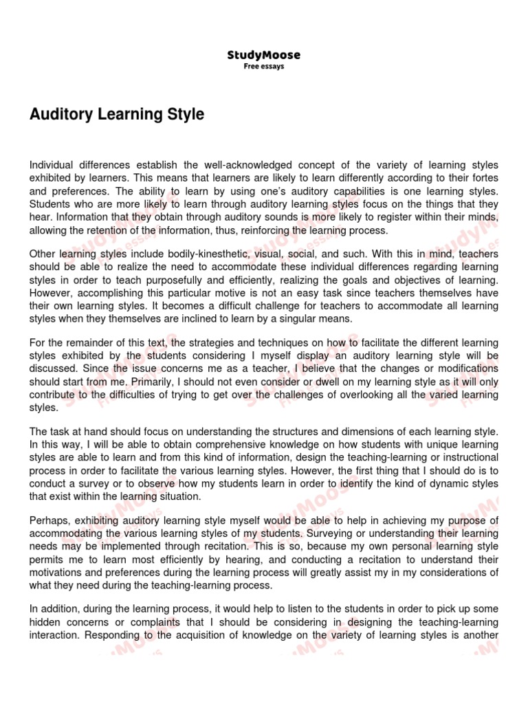 Auditory Learning Style | PDF | Learning Styles | Learning