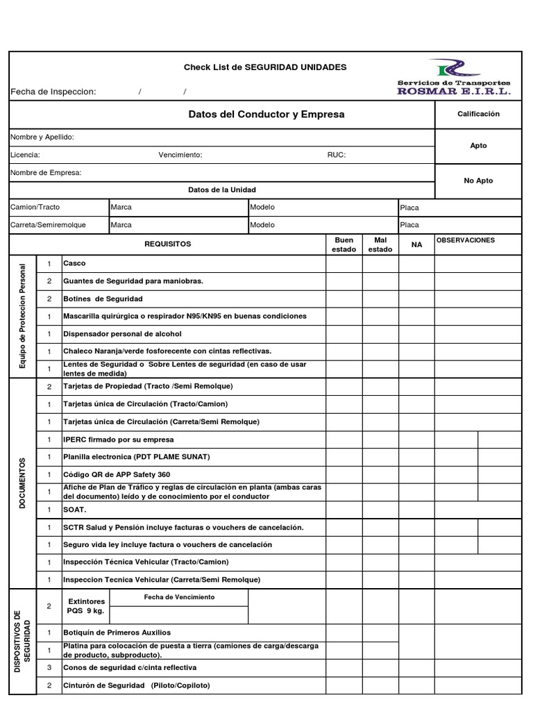 Check List De Revisión Vehicular De Logística PDF, 45% OFF