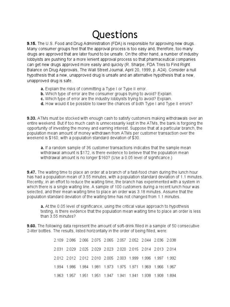 Questions: 9.15. The U.S. Food and Drug Administration (FDA) Is ...